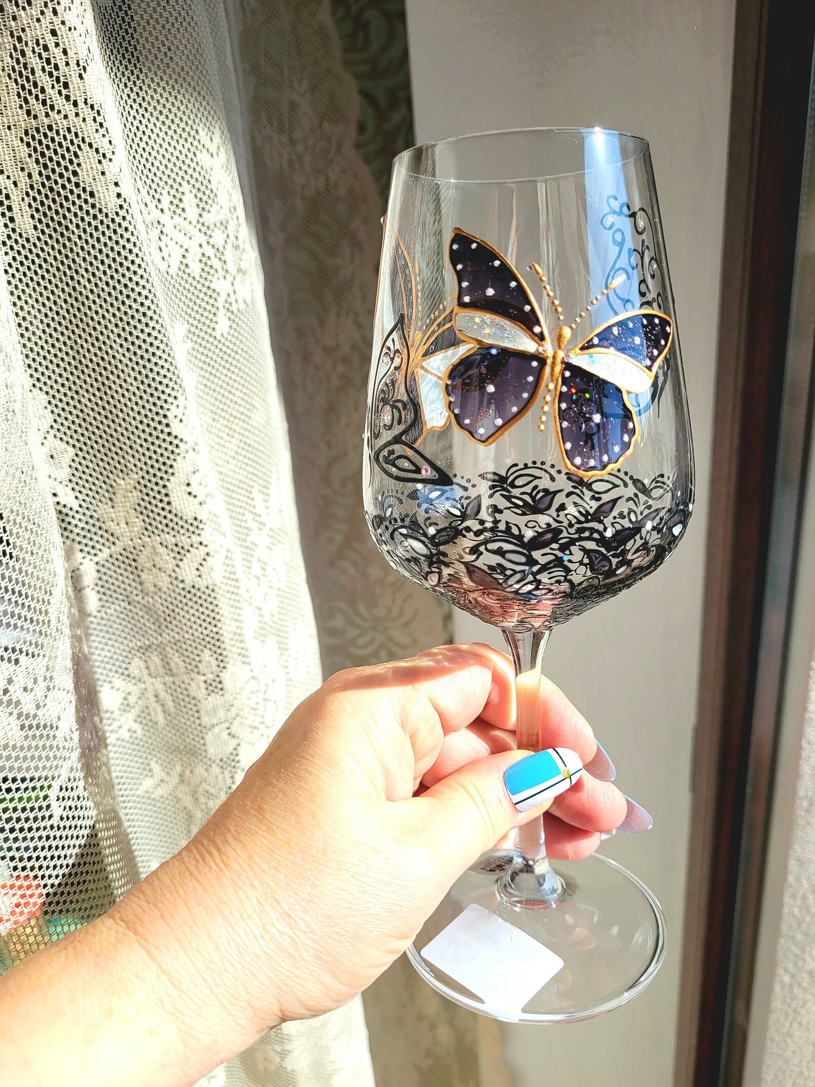 Hand Painted Bohemia Crystal Wine Glass With Lace Effect - Etsy