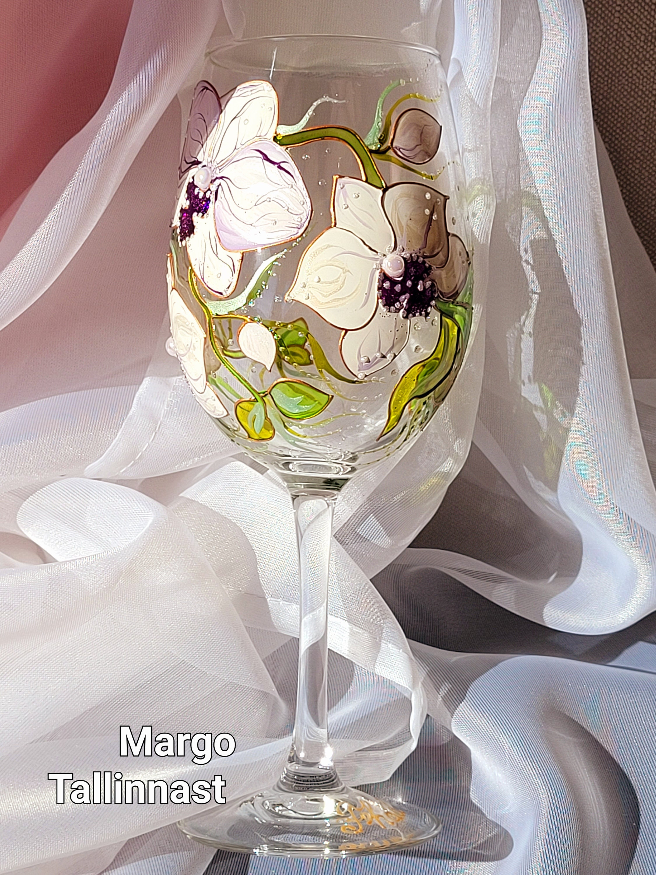 Hand Painted Orchid Wine Glass. Floral Wine Glass. Botanical - Etsy