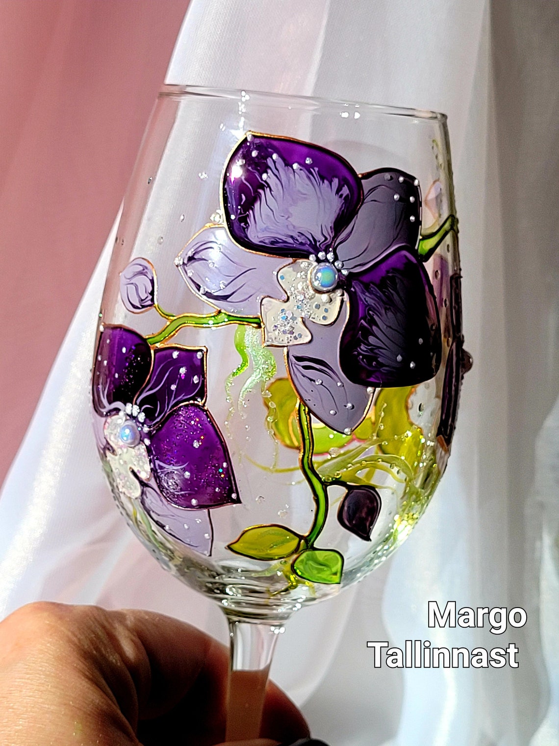Orchid Wine Glass. Hand Painted Floral Wine Glass. Botanical - Etsy