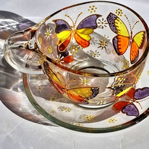 Handpainted Daisy & Butterflies Teacup Set - Colorful Custom Gift for ...