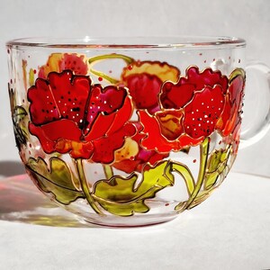 Hand Painted Poppy Mug: Personalized Floral Glass Coffee Cup. - Etsy