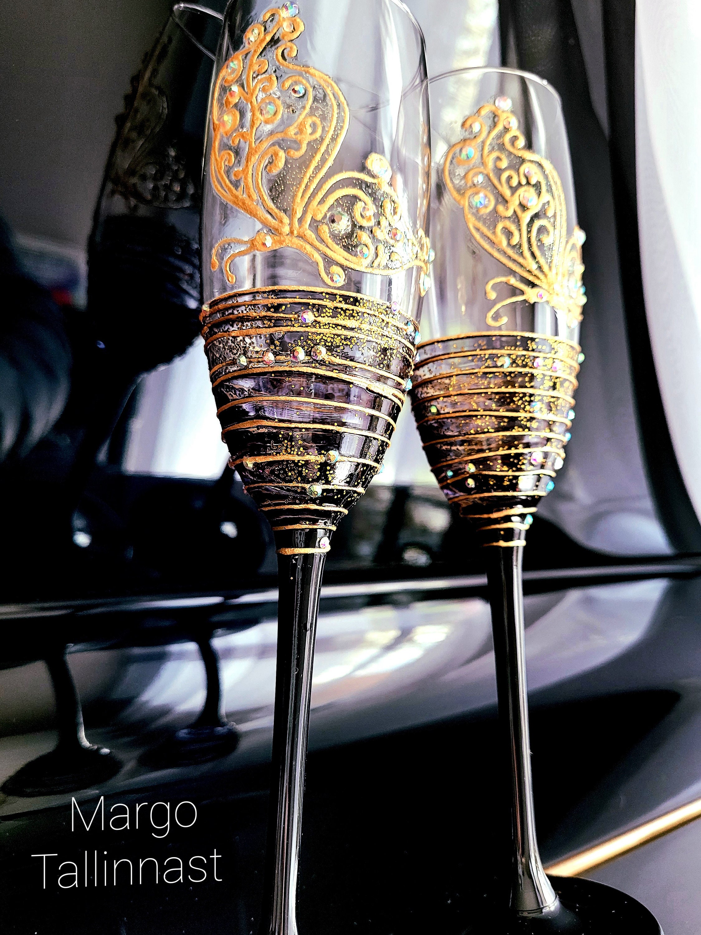 Gold Lace Butterfly wedding toast Glasses. Wedding champagne | Etsy