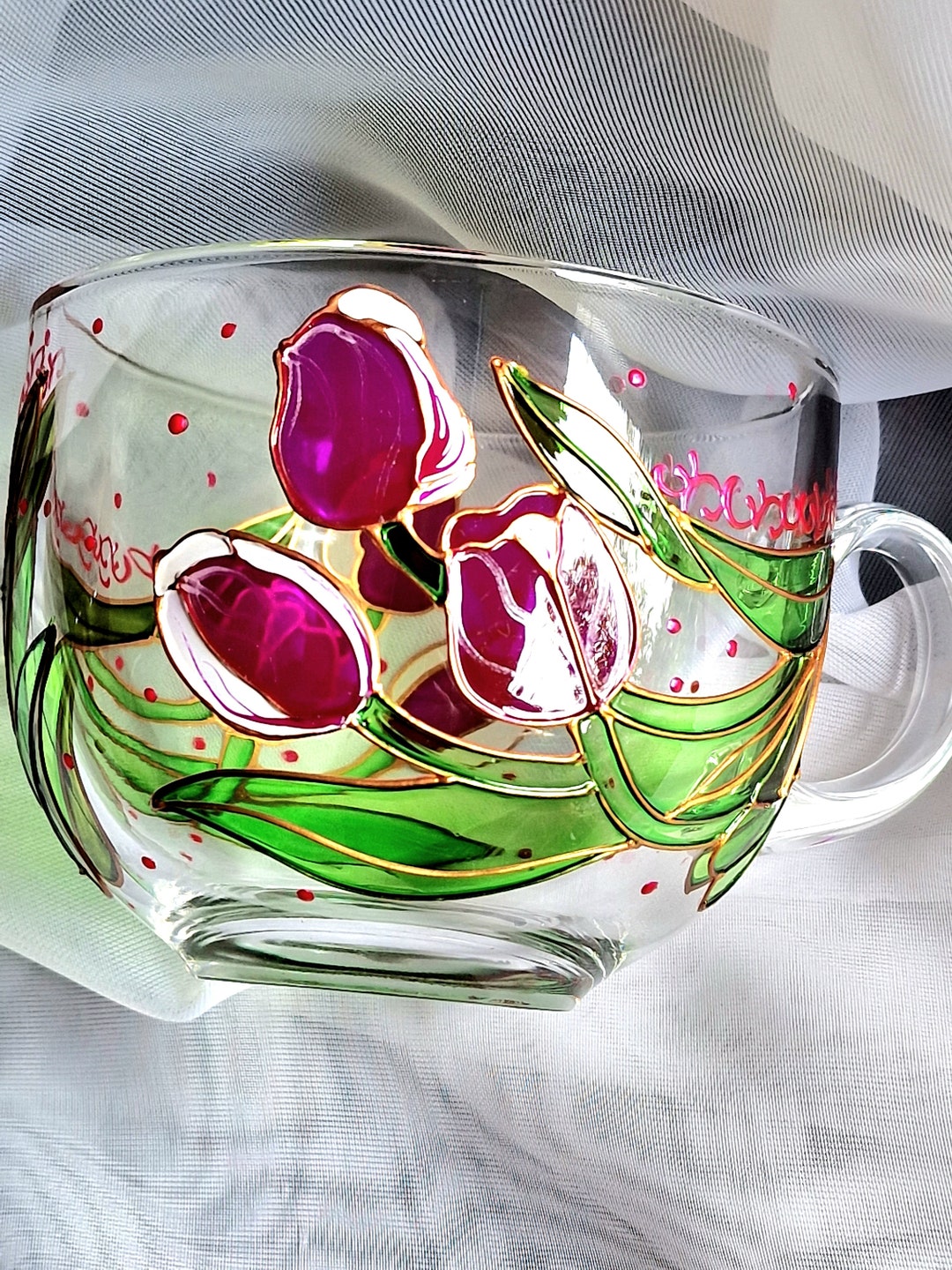 Purpure Tulips Handmade Mug Flowers Glass Ornament Personalized Gift ...