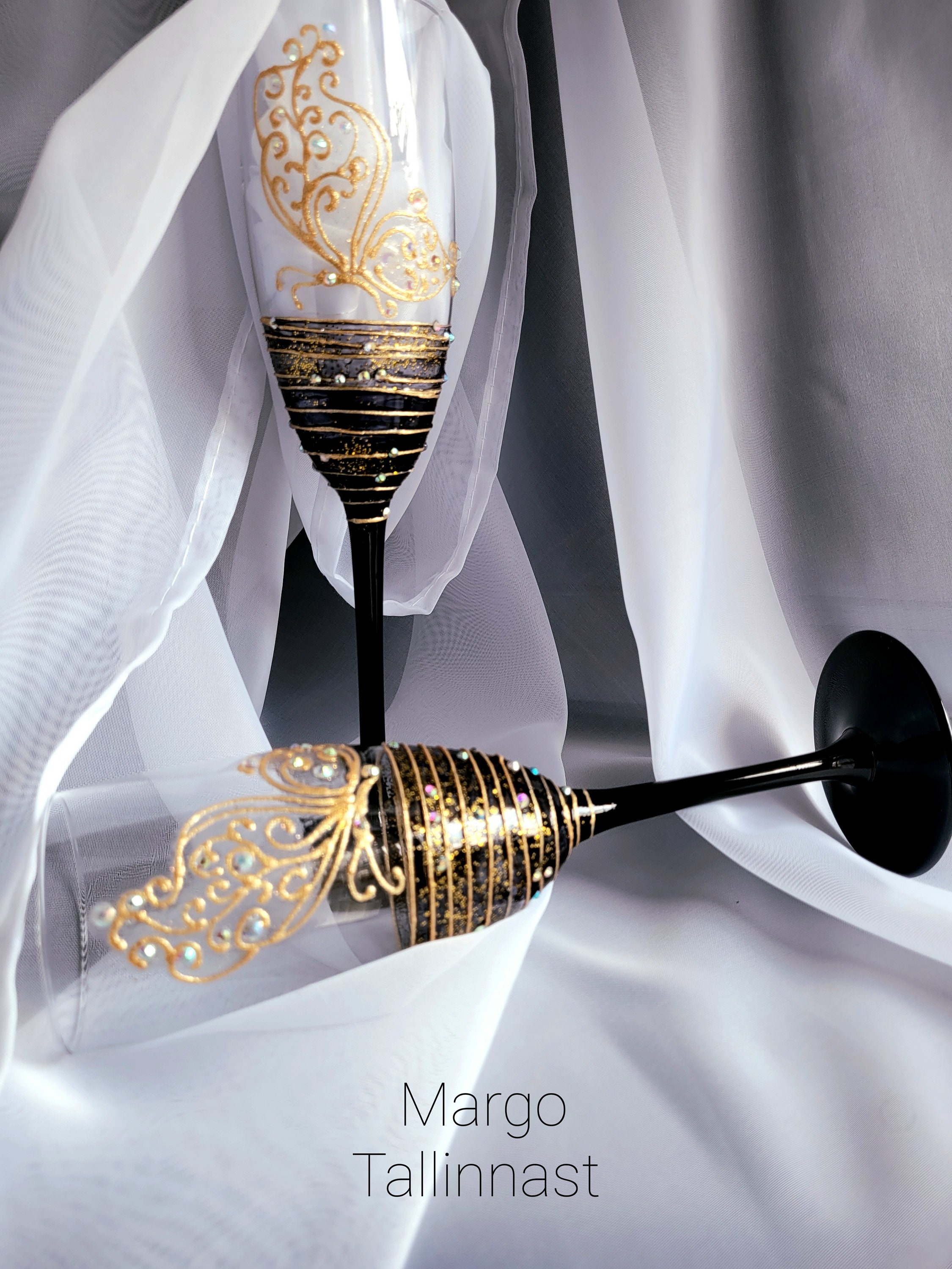 Gold Lace Butterfly wedding toast Glasses. Wedding champagne | Etsy