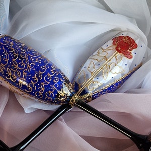 Beauty and the Beast, Hand-painted Red Rose Wedding Champagne Flutes ...