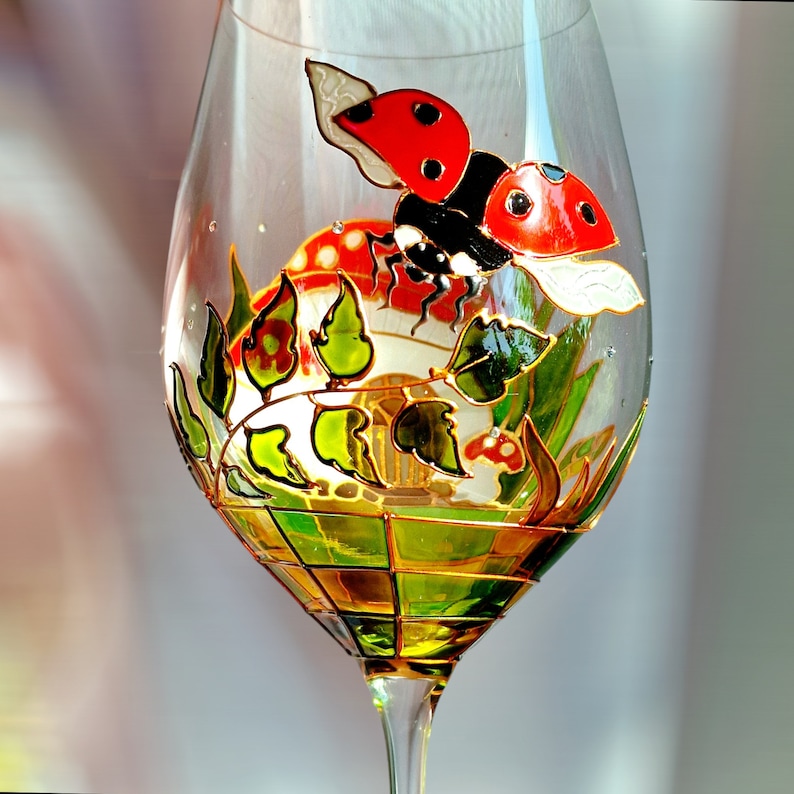 Hand Painted Mushroom Wine Glass: Personalized Ladybug Gift. - Etsy