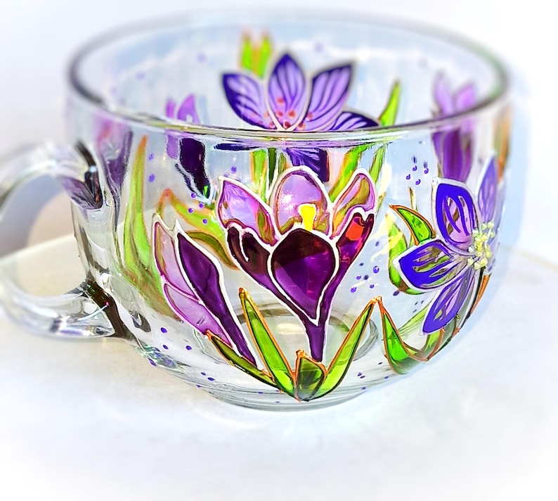 Hand-painted Purple Crocuses Tea Cup: Crocus Painting, Stained Glass ...