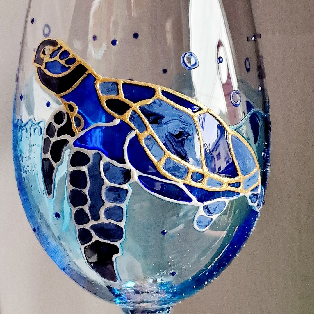 Hand-painted Sea Turtle Wine Glass: Nautical Beach Decor. - Etsy
