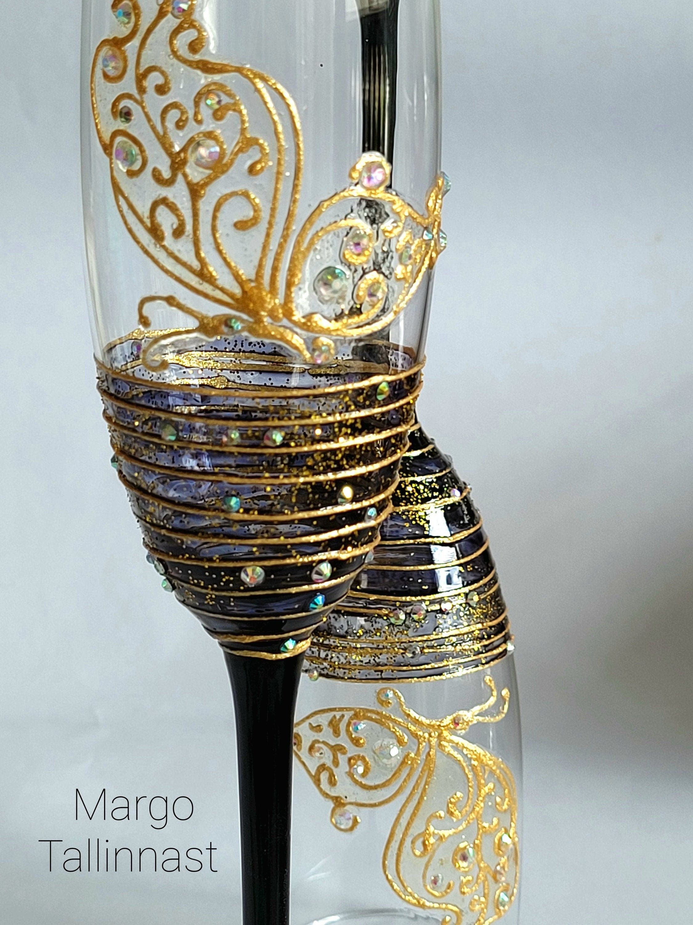 Gold Lace Butterfly wedding toast Glasses. Wedding champagne | Etsy