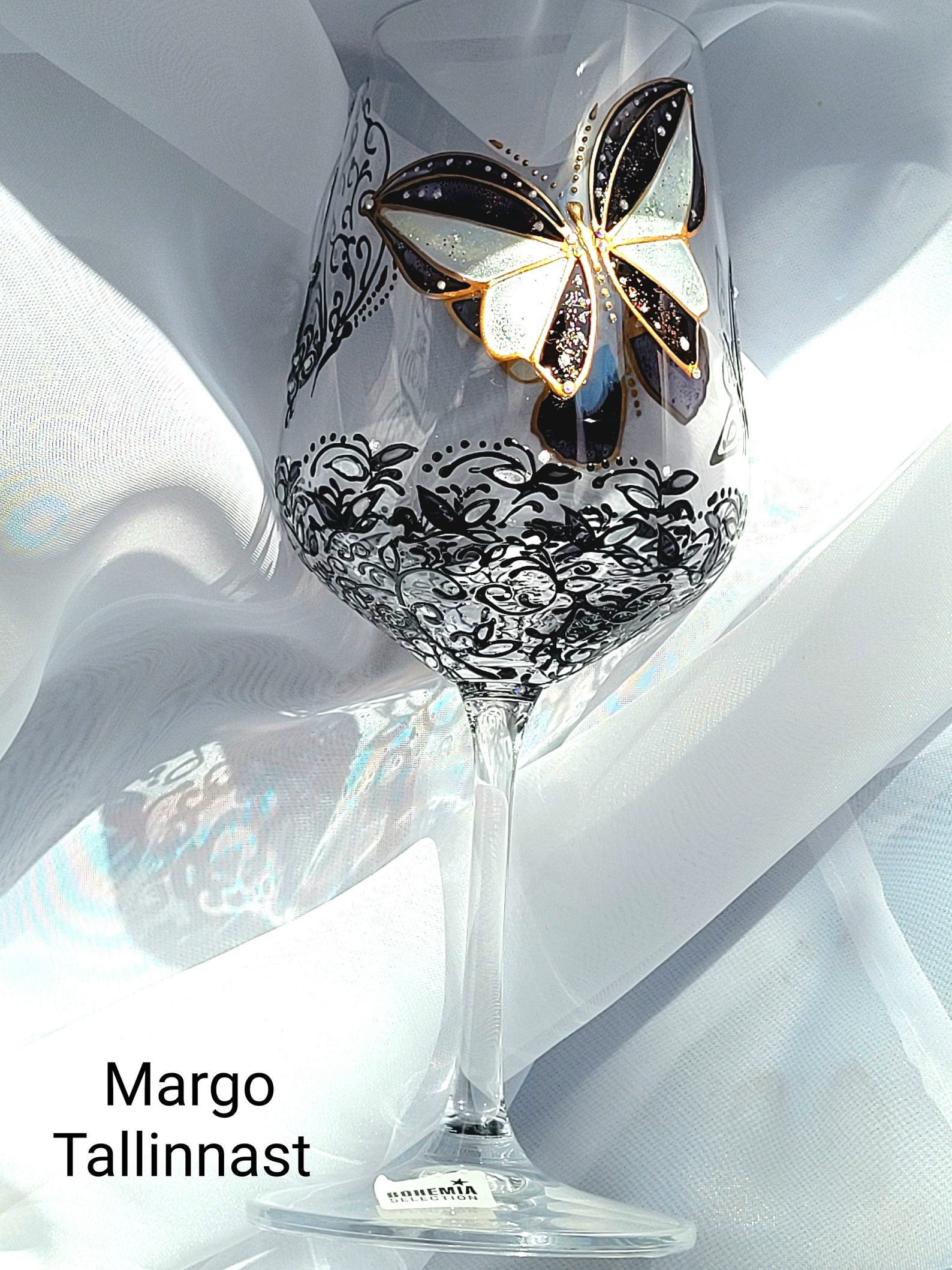 Hand Painted Bohemia Crystal Wine Glass With Lace Effect - Etsy