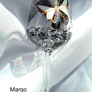 Hand Painted Bohemia Crystal Wine Glass With Lace Effect Black and ...
