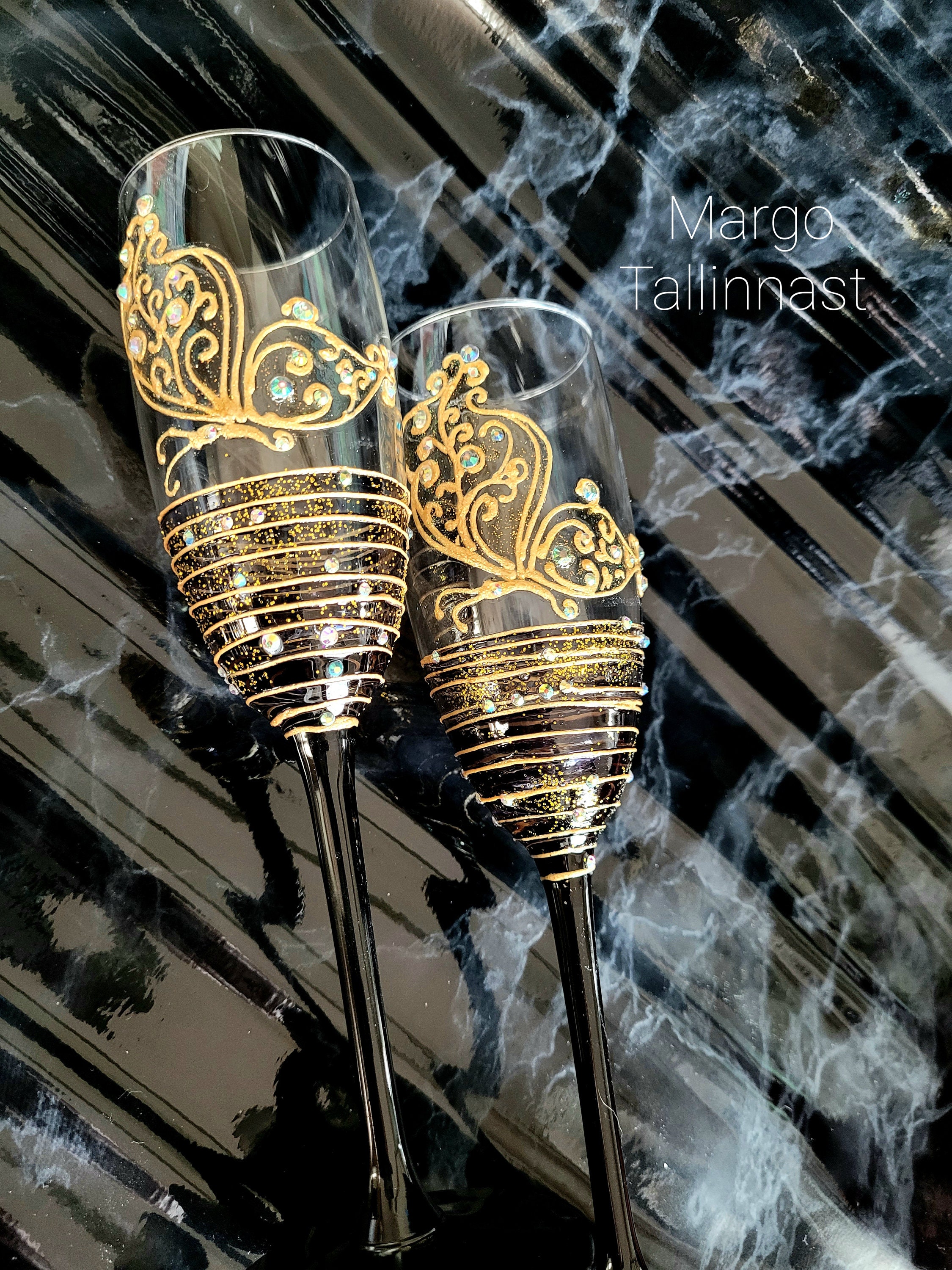 Gold Lace Butterfly wedding toast Glasses. Wedding champagne | Etsy