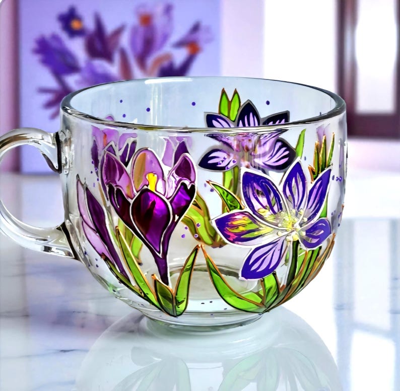 Hand-painted Purple Crocuses Tea Cup: Crocus Painting, Stained Glass ...