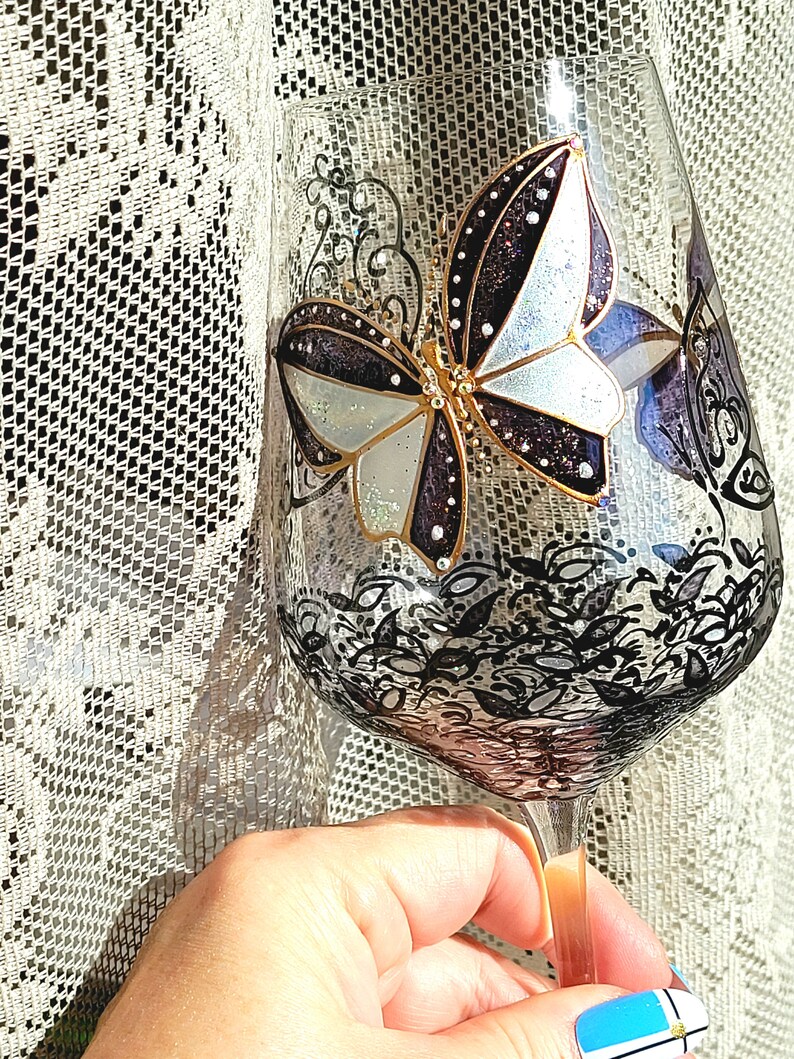 Hand Painted Bohemia Crystal Wine Glass With Lace Effect - Etsy