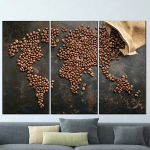 Coffee World Map Canvas Print Kitchen Wall Art Map Wall Art Canvas Map ...
