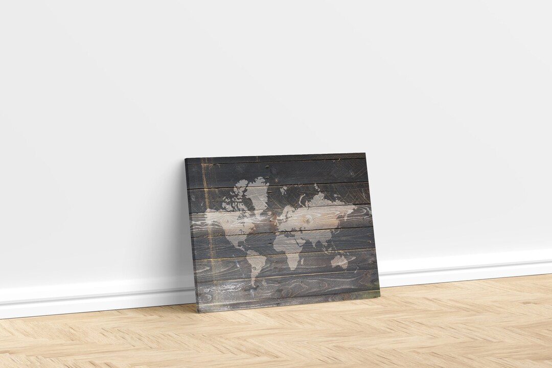 Gray Wood World Map Canvas Print Family Map Wooden Art - Etsy