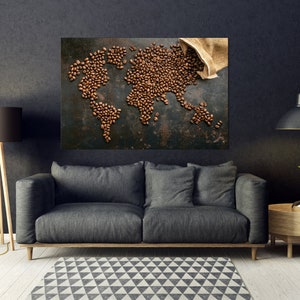 Coffee World Map Canvas Print Kitchen Wall Art Map Wall Art Canvas Map ...