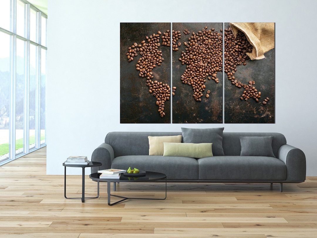 Coffee World Map Canvas Print Kitchen Wall Art Map Wall Art Canvas Map ...