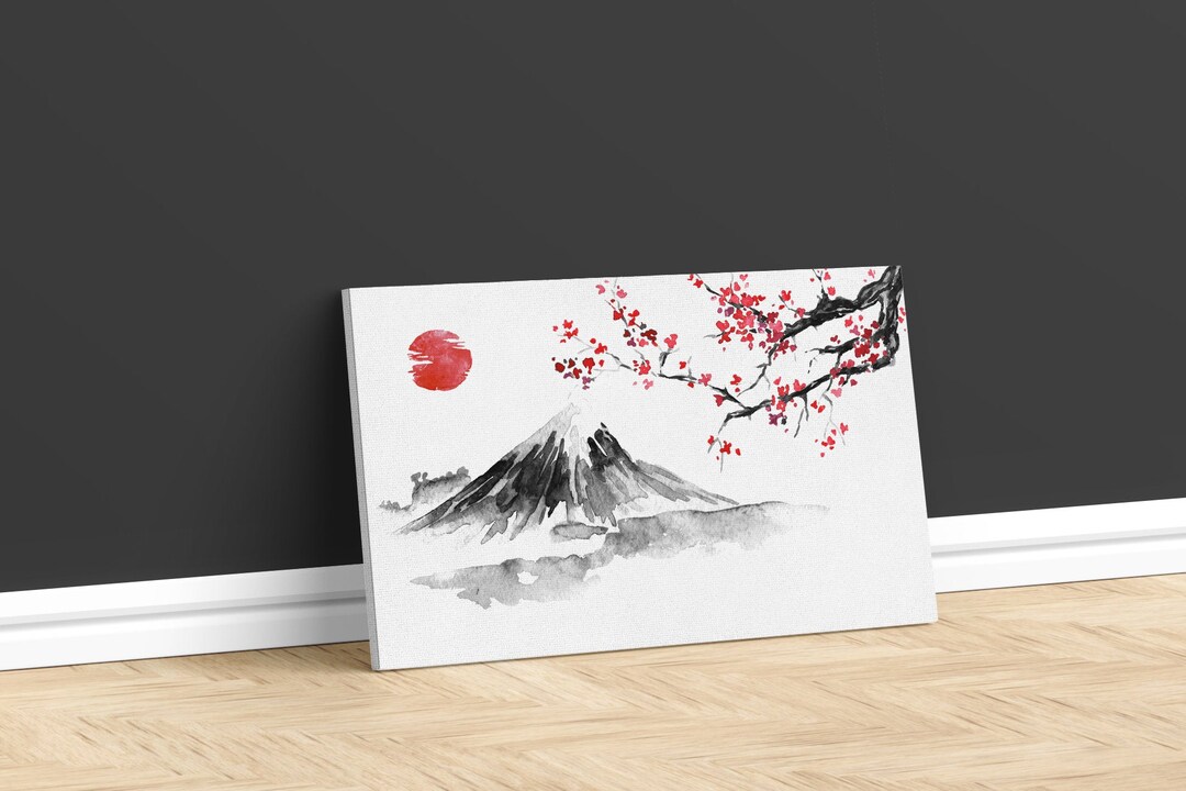 Mount Fuji Sumi-e Painting Canvas Print Japan Traditional Fuji Mountain ...