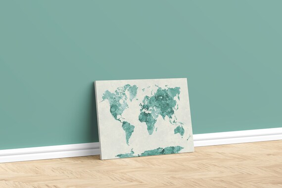 Watercolor World Map Canvas Print Family Map Green Art | Etsy
