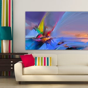 Abstract Sail Boat Sunset Canvas Print Ready to Hang Panoramic Wall Art ...