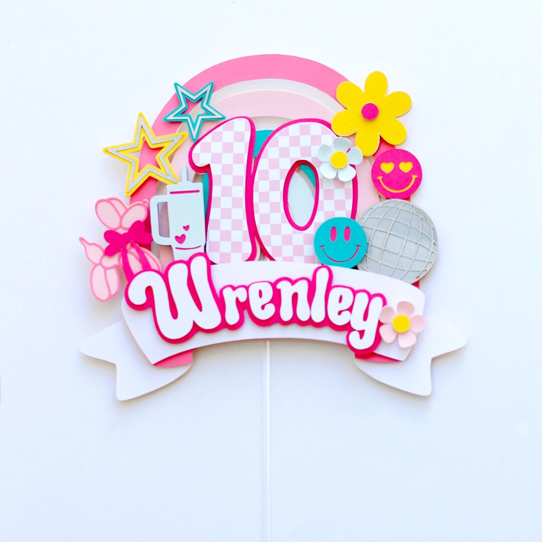 Preppy Cake Topper, Preppy Theme, Smiley Face, Ten is a Vibe, Groovy ...