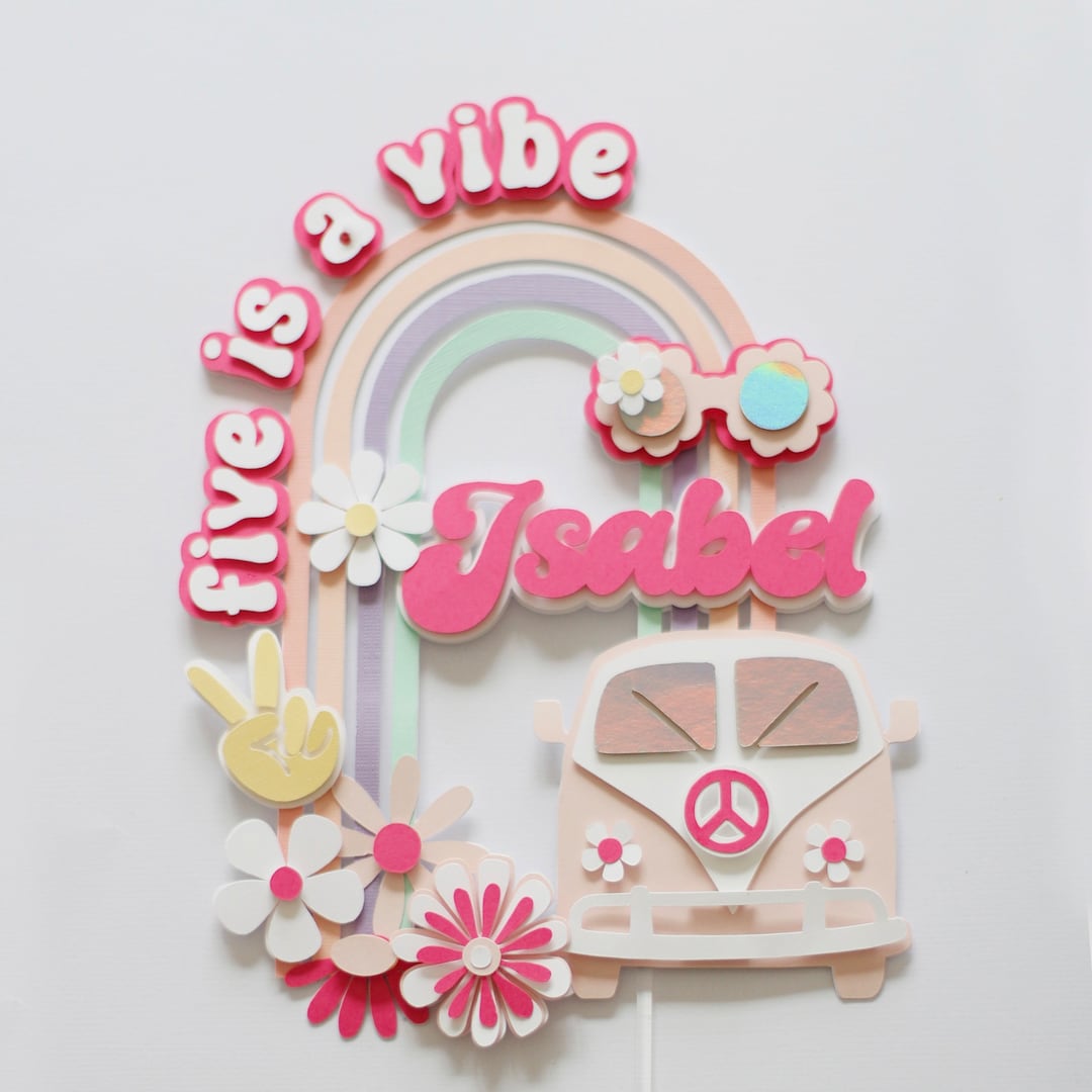 Groovy Cake Topper, Groovy Birthday Party, Five is a Vibe Cake Topper ...