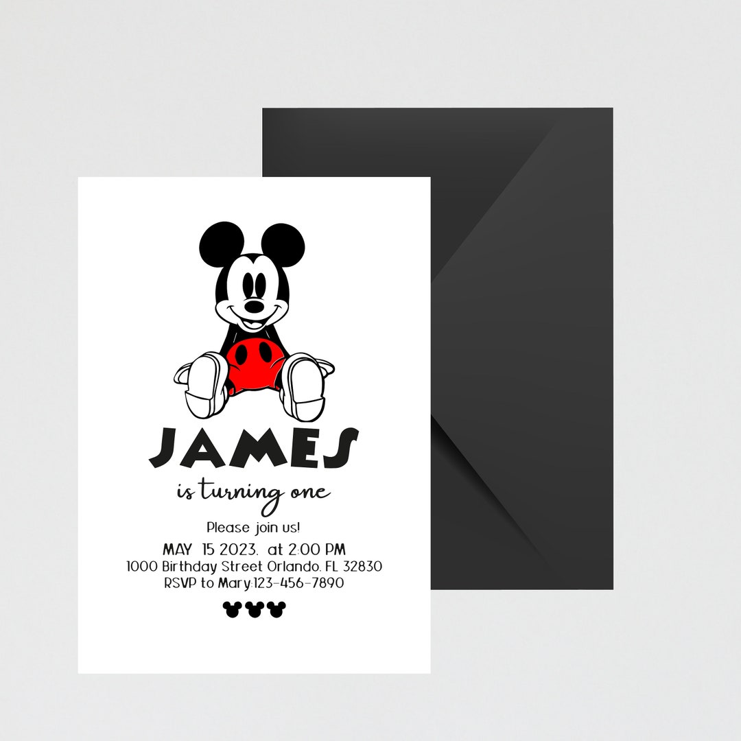 Mickey Mouse Invitation, Mickey Birthday Invitation, Modern Mickey ...