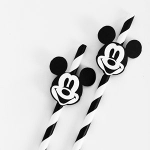 Mickey Mouse Paper Straws, Black and White Mickey Mouse Theme, Mickey ...