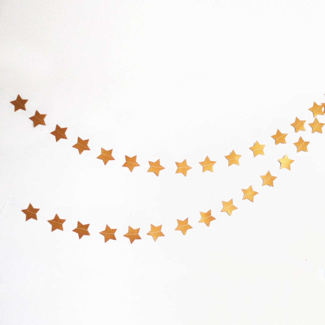 Gold Stars Garland, Gold Metallic Shimmer Stars Paper Garland, Gold ...