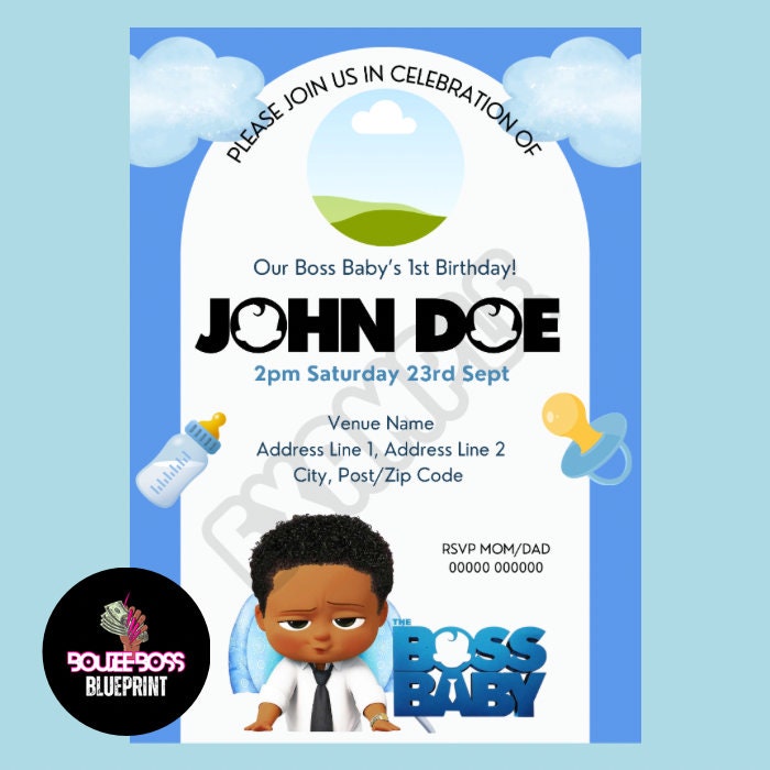 Boss Baby Invitation, Editable Party Invite, Birthday Invite, Baby Boy ...