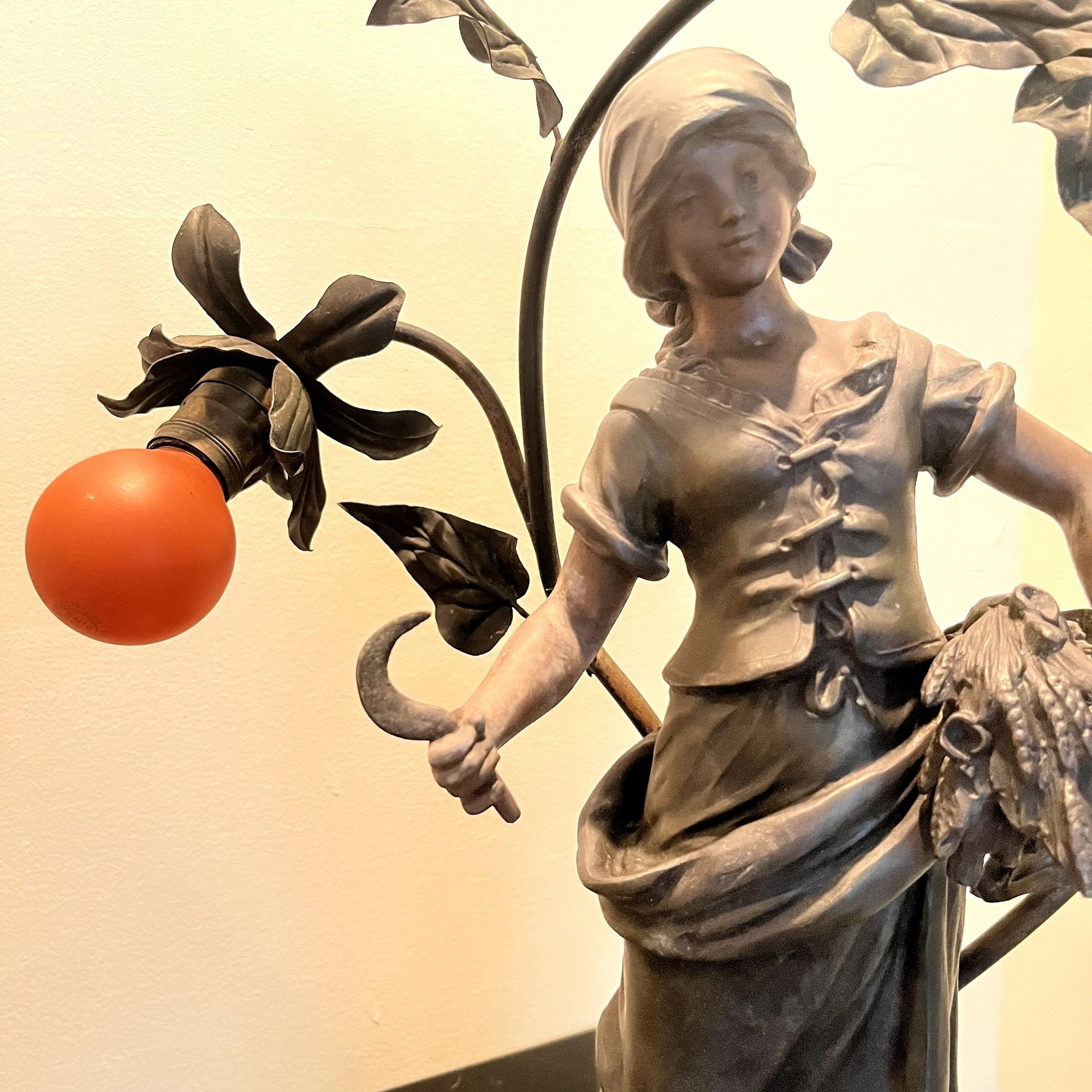Louis Auguste Moreau Signed French Figural Spelter Lamp Antique Art ...