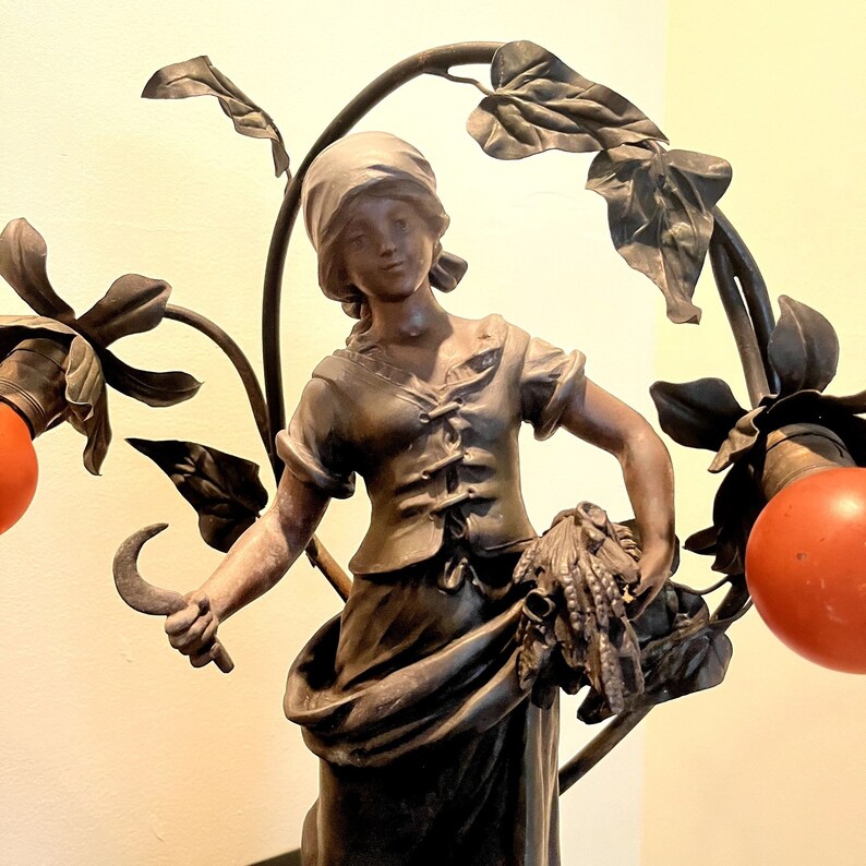 Louis Auguste Moreau Signed French Figural Spelter Lamp Antique Art ...