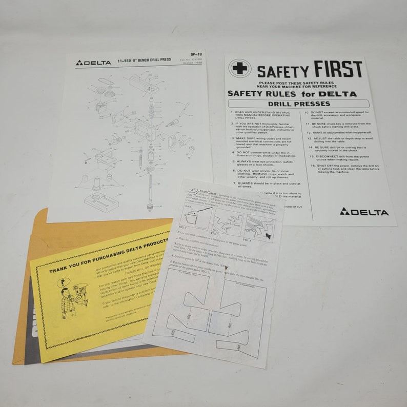Vintage Delta 8 in Bench Drill Press Instruction Manual Original Part ...