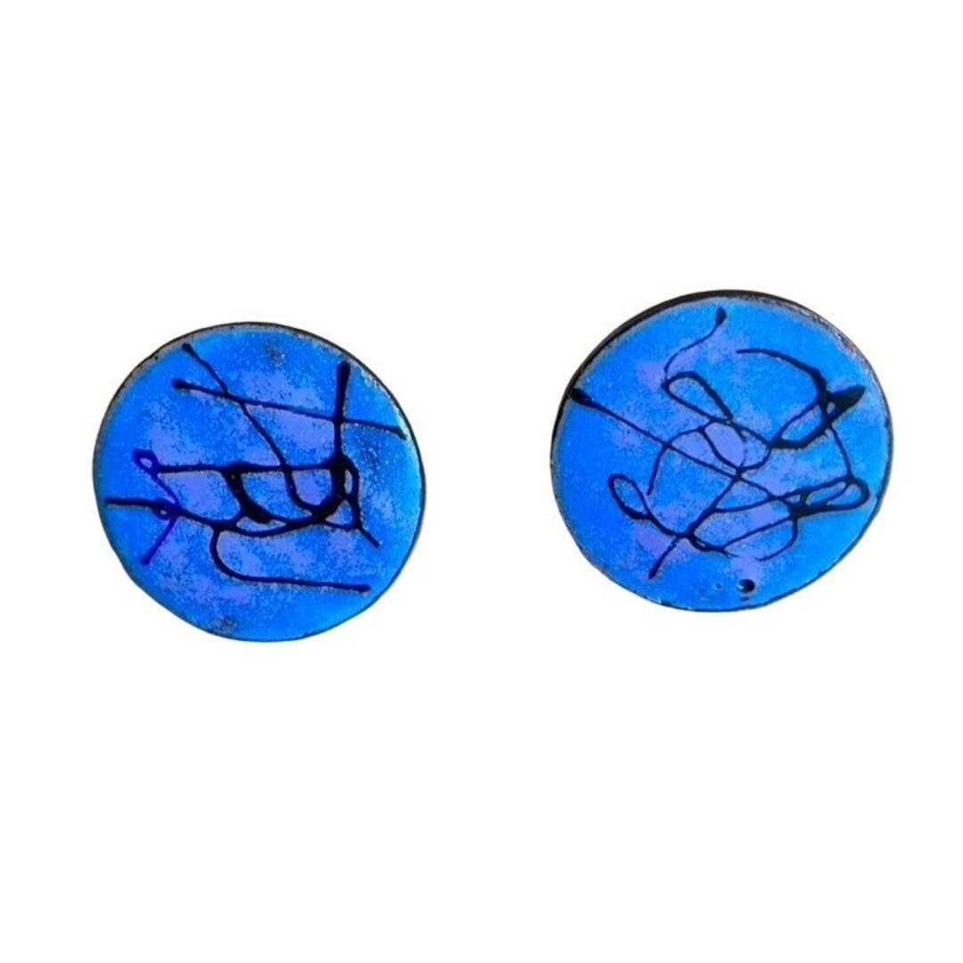 Vtg Handcrafted Mexican Coin Screw Clip-on Abstract Blue Enamel Stud ...