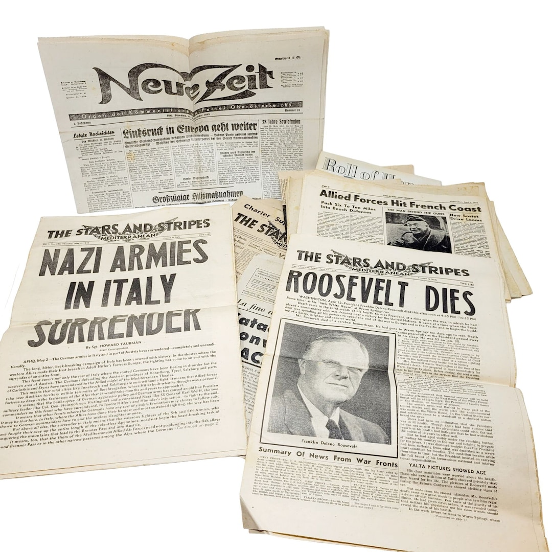 WWII Stars and Stripes Newspaper Collection Nazi Surrender FDR ...