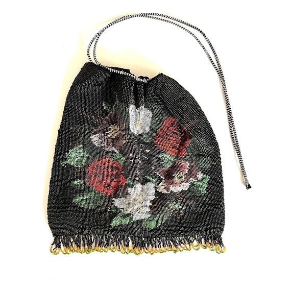 Antique Victorian Floral Micro Beaded Fringe Reticule… - Gem