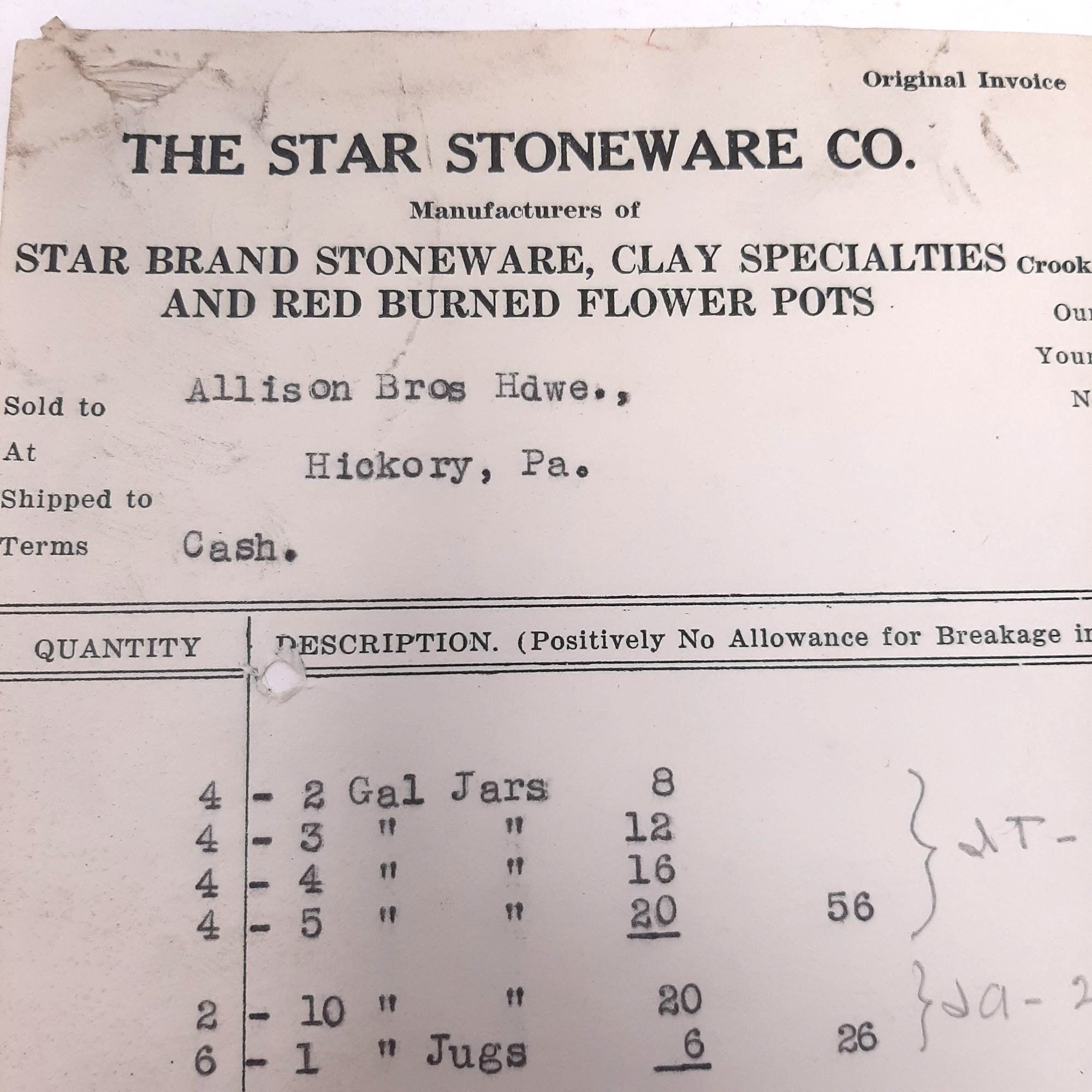 Vintage Star Stoneware Co Invoice 1942 Ephemera Crooksville - Etsy