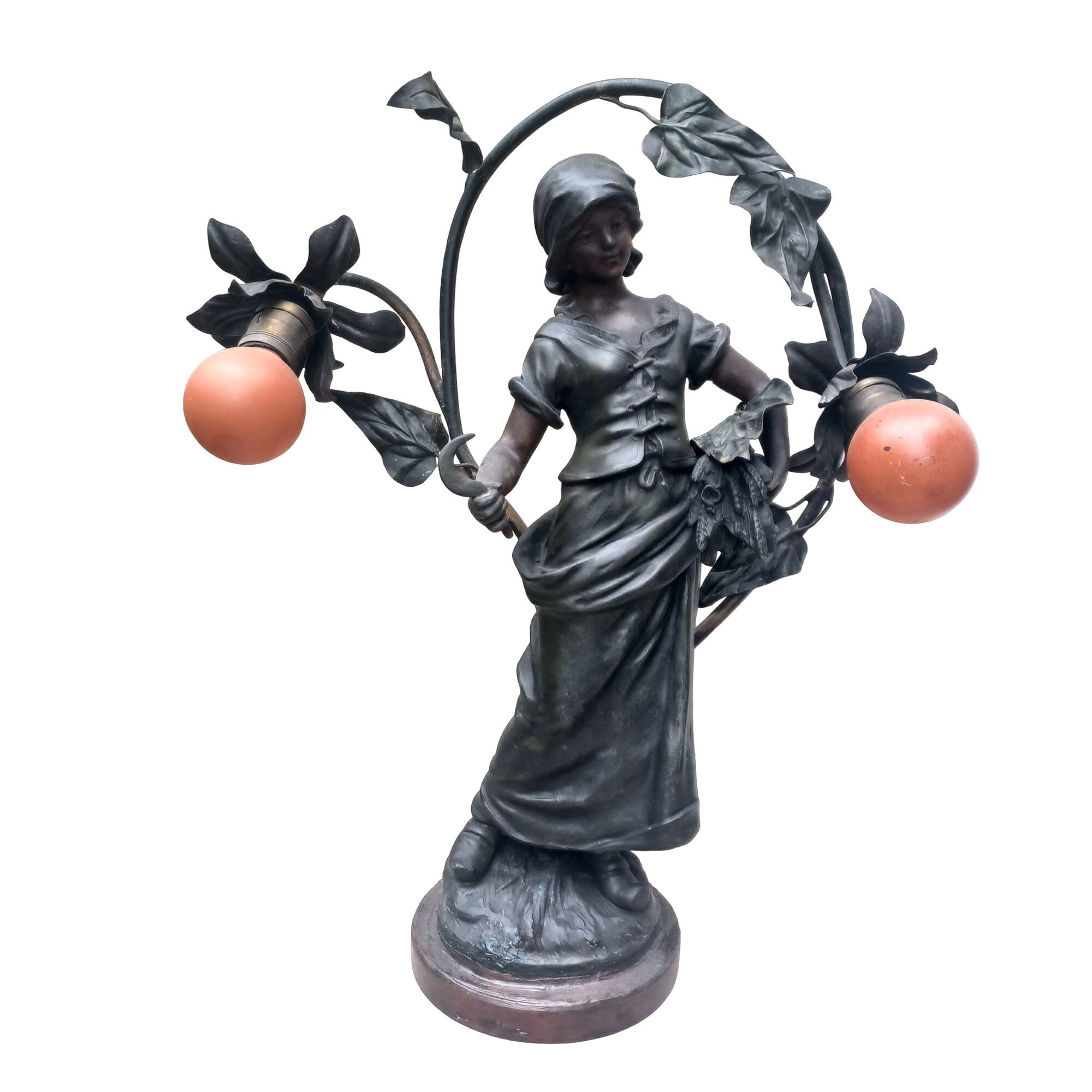 Louis Auguste Moreau Signed French Figural Spelter Lamp Antique Art ...