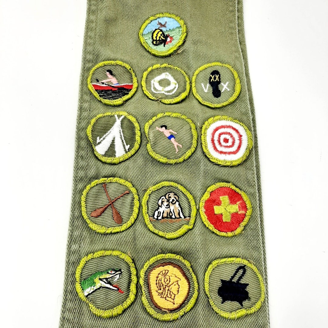 Vintage Boy Scouts Sash 1960s 13 Merit Badges Hiking Canoe Camping ...