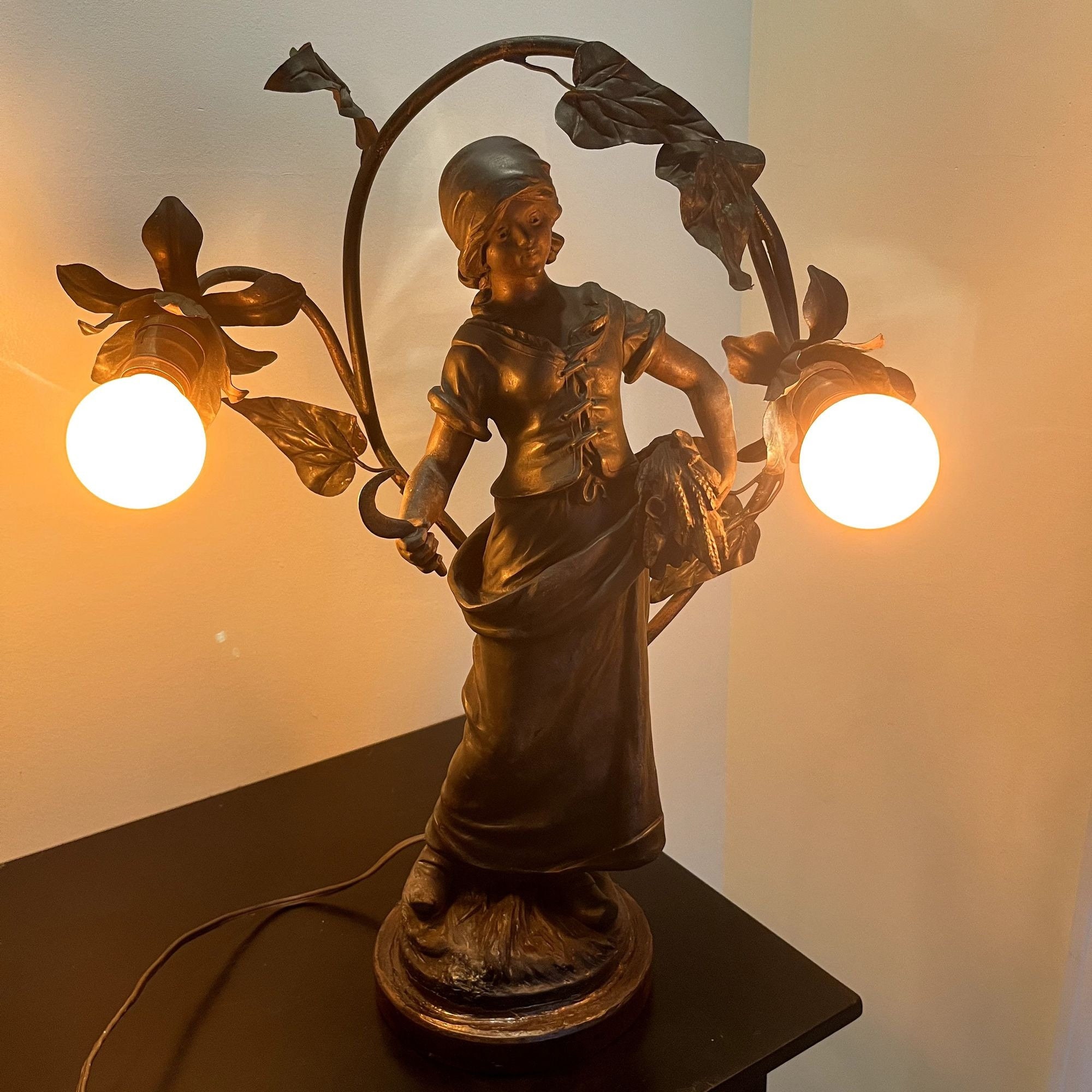 Louis Auguste Moreau Signed French Figural Spelter Lamp Antique Art ...