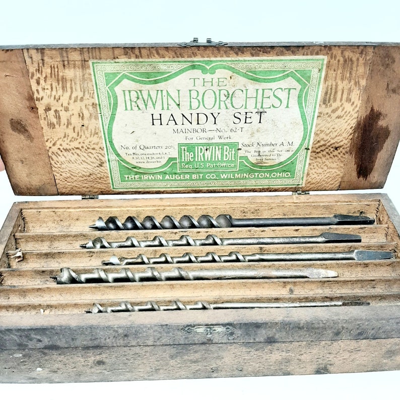 Antique Irwin Borchest Handy Set Wood Tool Box Mainbor No 62T Drills ...