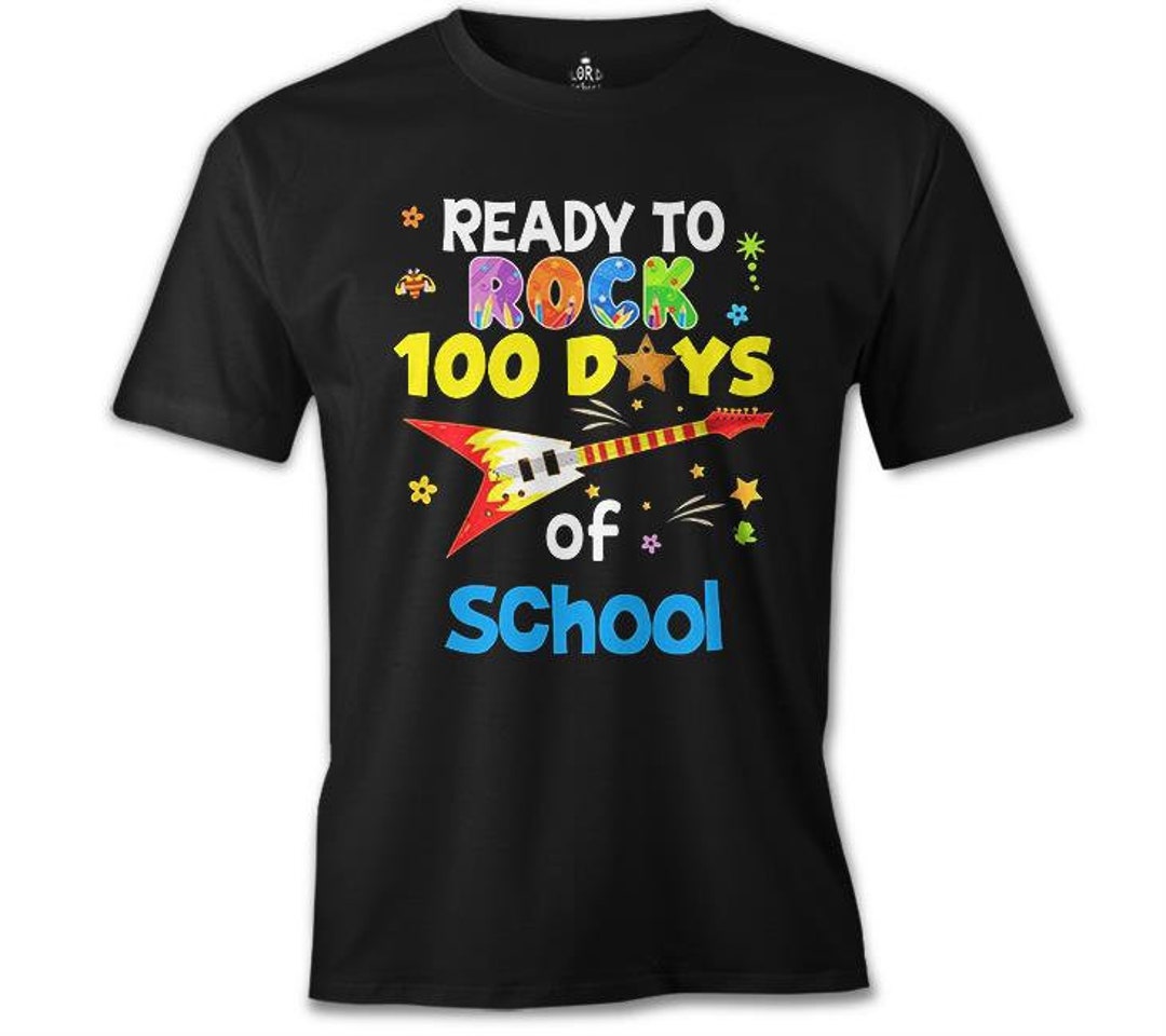 100 Days of School Ready to Rock Black Men T-shirt, Women T-shirt, Kids ...