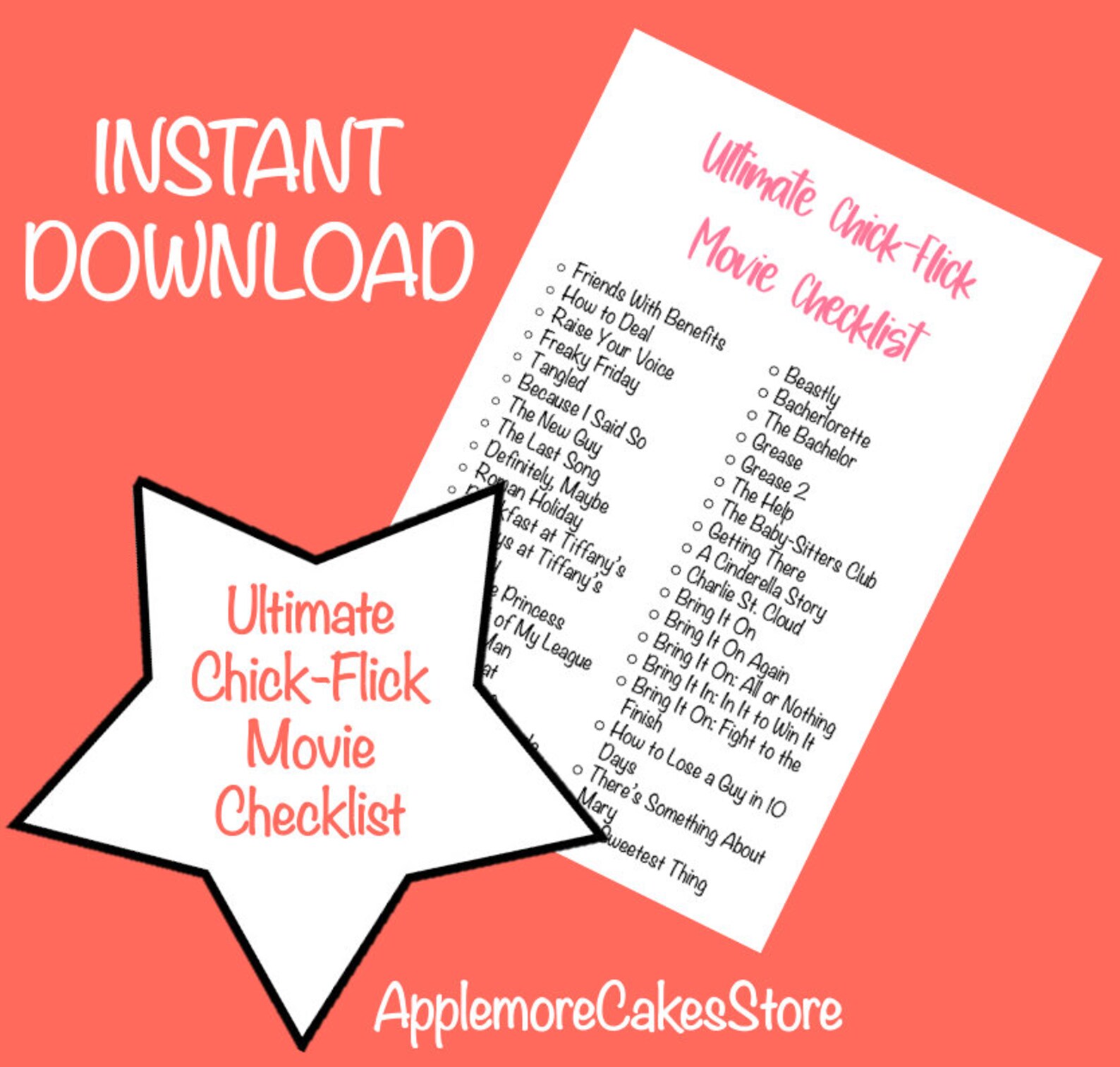 Ultimate Chick Flick Movie Checklist PDF Printable Marathon - Etsy