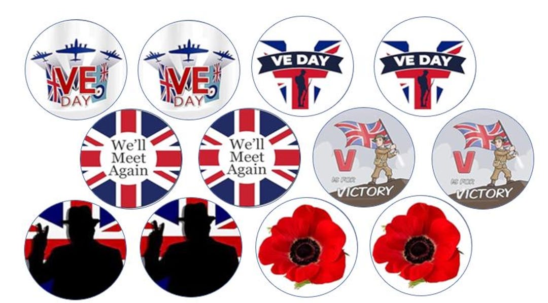 12 X VE Day Themed Edible Cupcake & Cocktail Toppers - Etsy UK