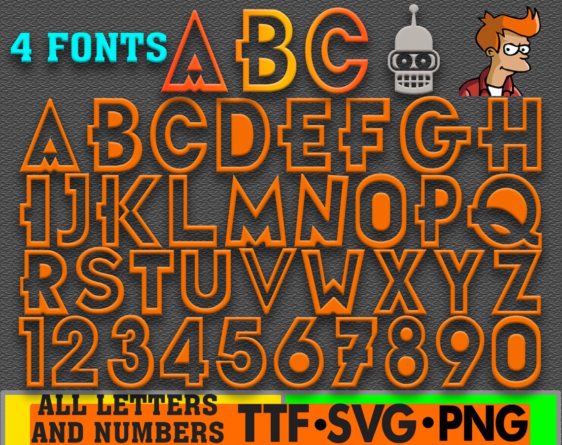 Font cartoon Letters and Numbers SVG PNG Clipart Bundle Svg | Etsy