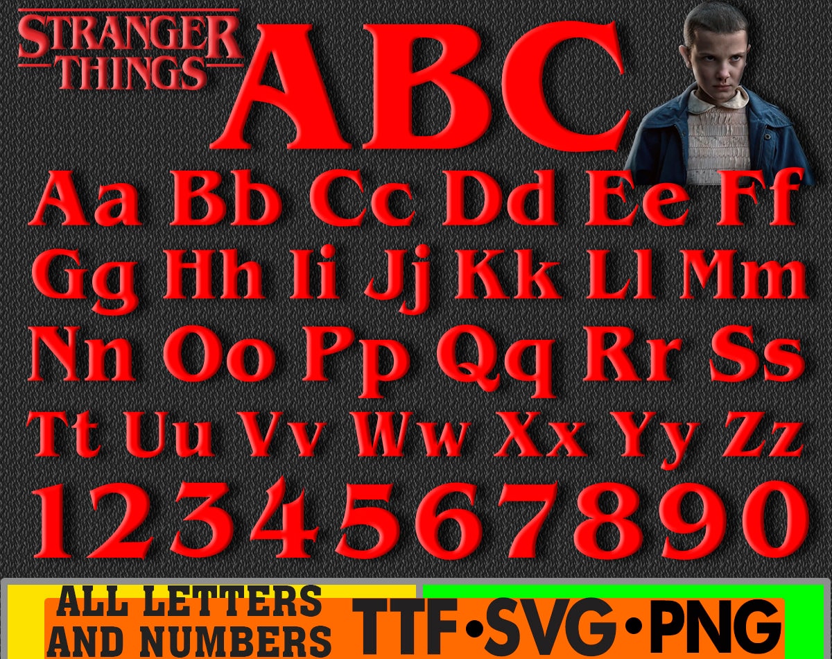 Font movie Letters and Numbers SVG PNG stranger things Clipart | Etsy