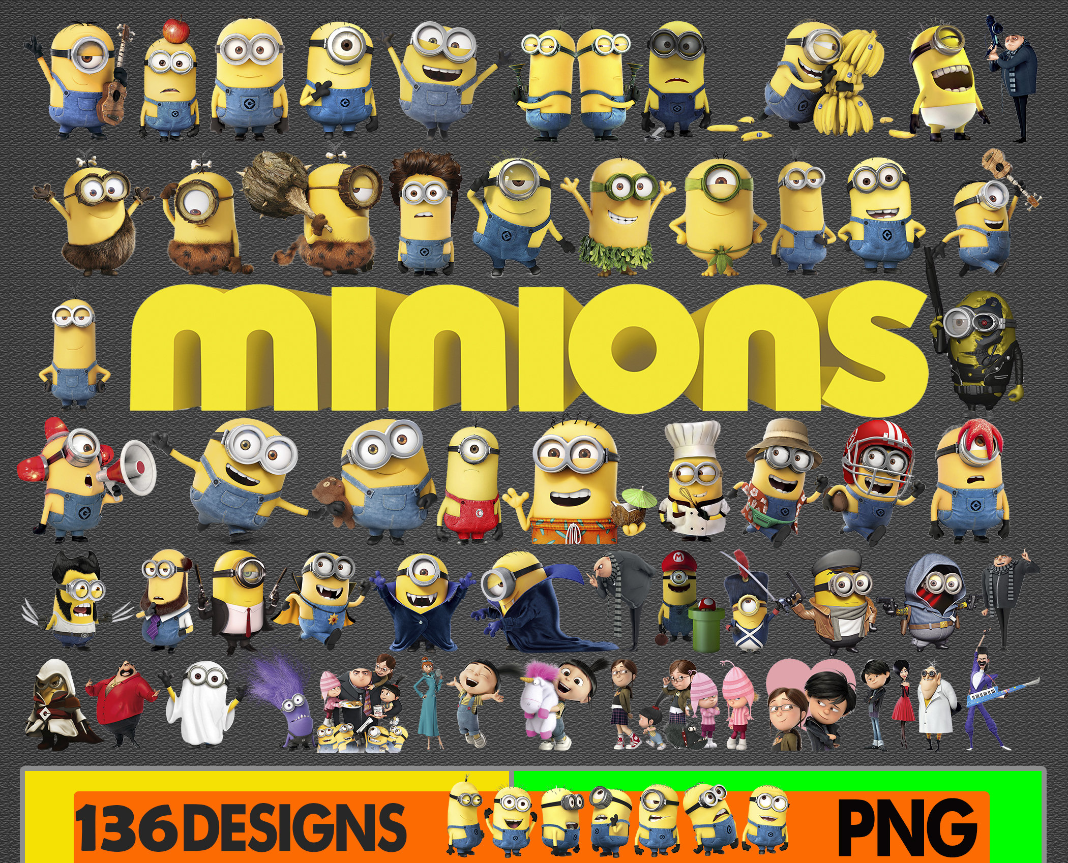136 Cartoon Designs PNG Clipart Bundle PNG Bundle for Cricut Silhouette ...