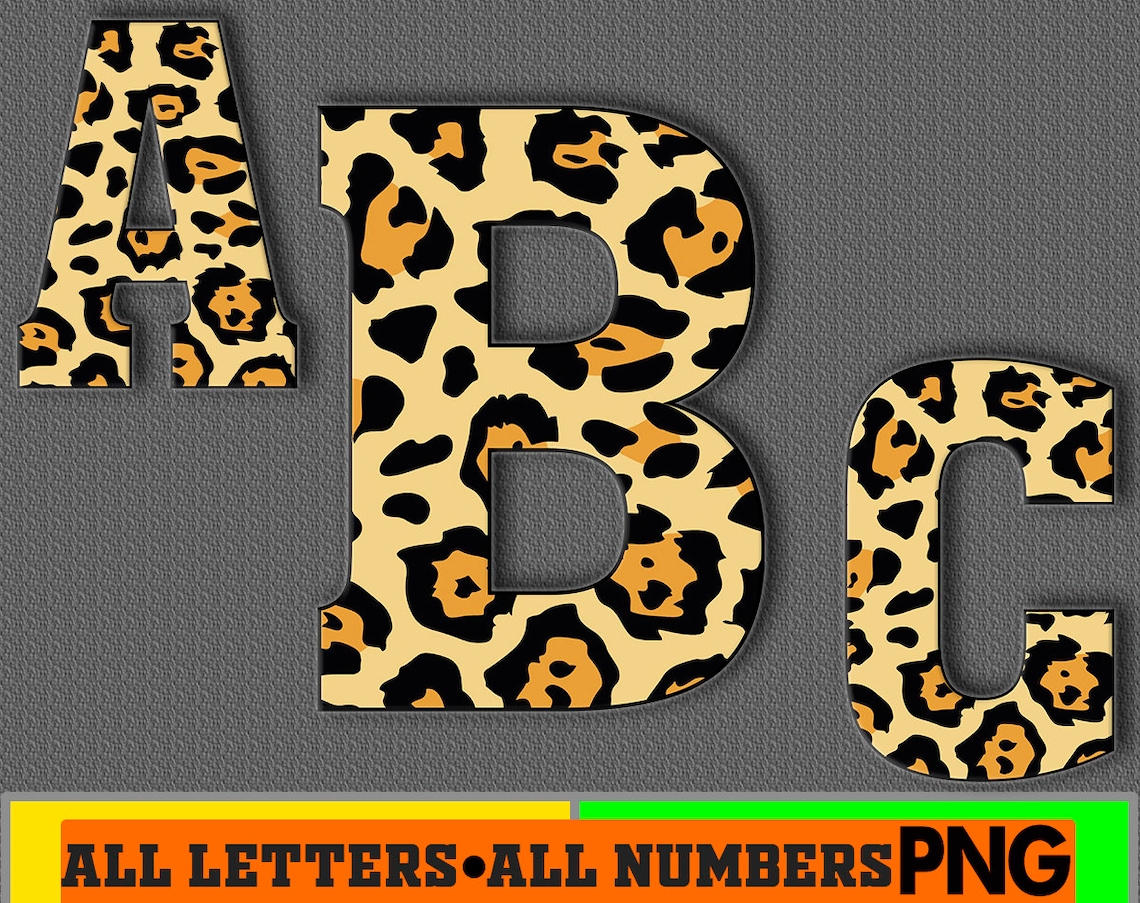 Leopard Print Alphabet 62 Letters Leopard Print Numbers PNG Font ...