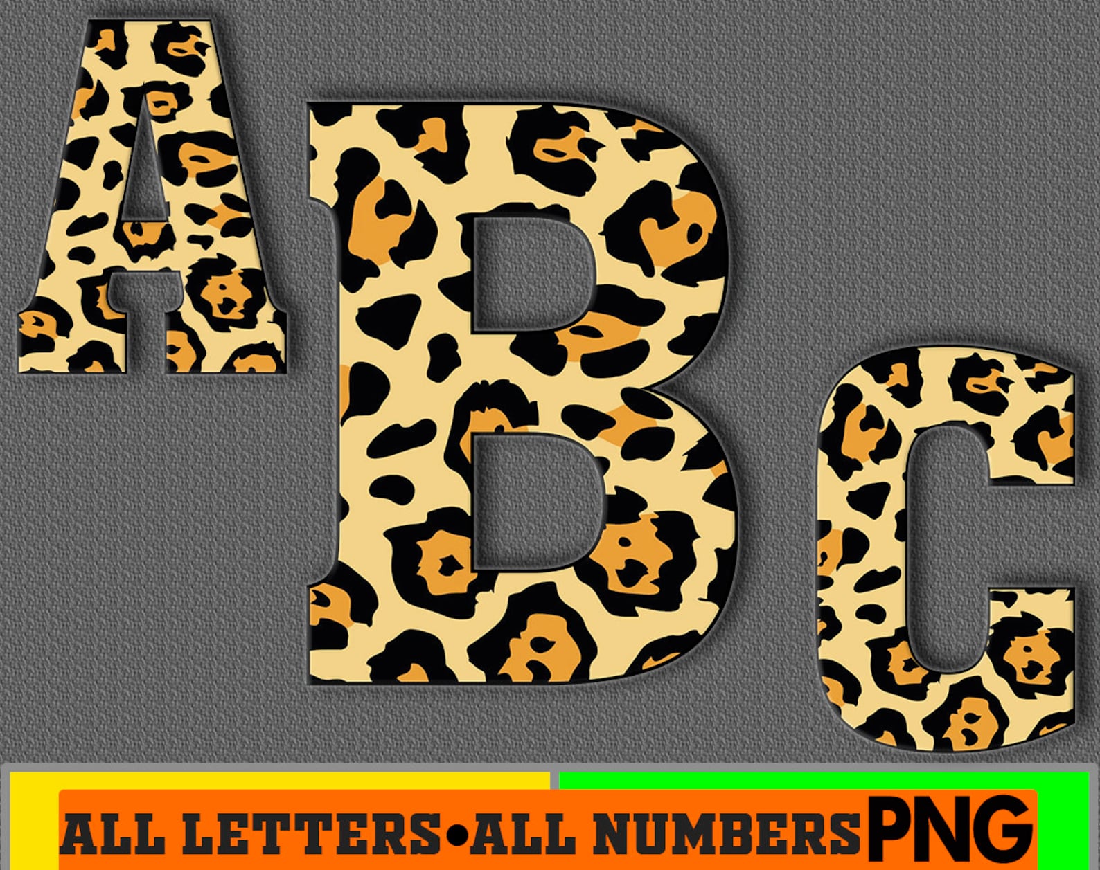Leopard Print Alphabet 62 Letters Leopard Print Numbers PNG Font ...